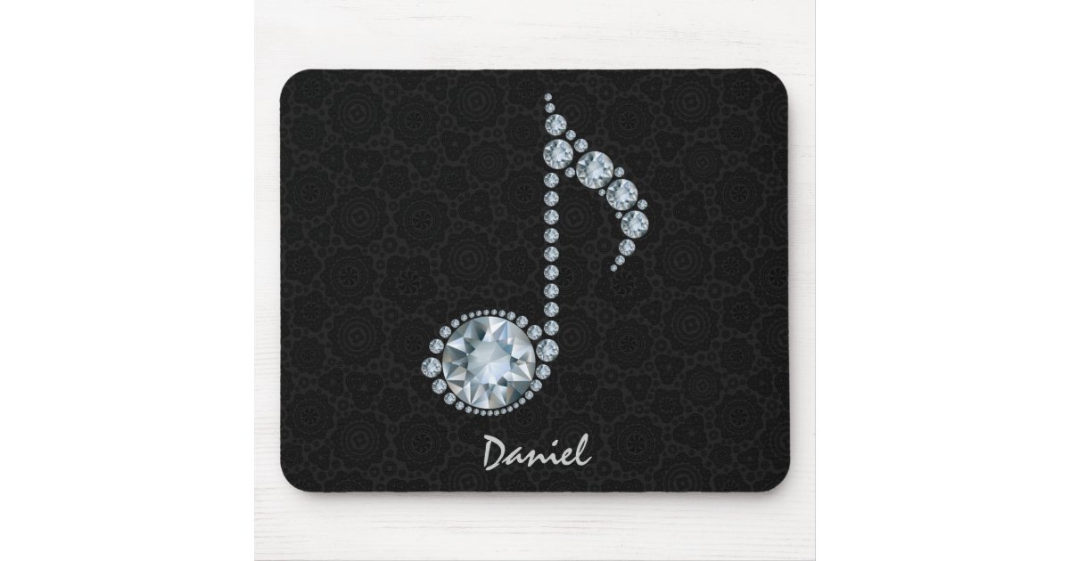 Music Note White Diamonds Over Black Mouse Pad | Zazzle