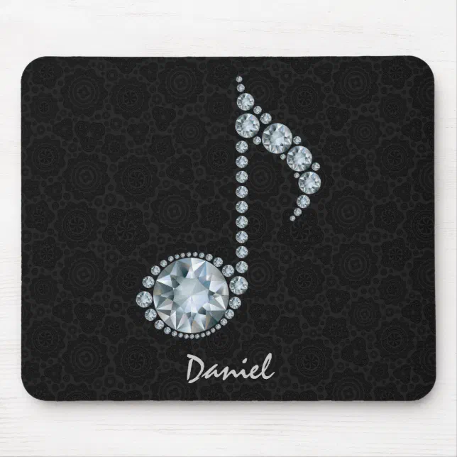 Music Note White Diamonds Over Black Mouse Pad | Zazzle