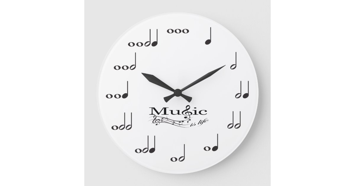Music Note with Music is Life saying Large Clock | Zazzle