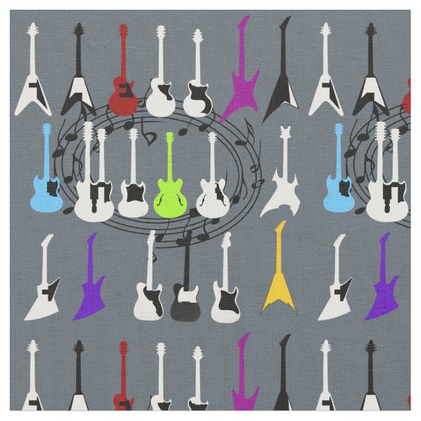 Music Themed Guitar Print Fabric Material | Zazzle.com