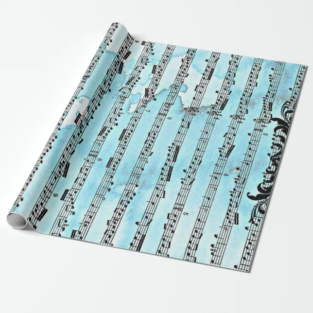 Music Notes Blue Wrapping Paper, 30" x 6' Wrapping Paper | Zazzle