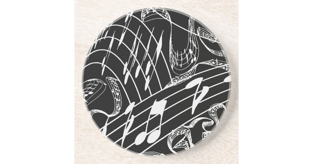 MUSIC NOTES COASTERS-BLACK DRINK COASTER | Zazzle
