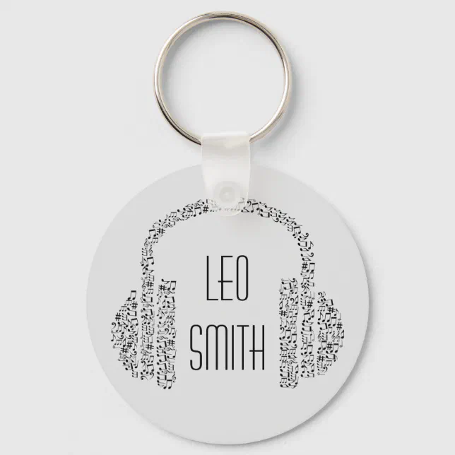 Music notes DJ headphones modern Keychain | Zazzle