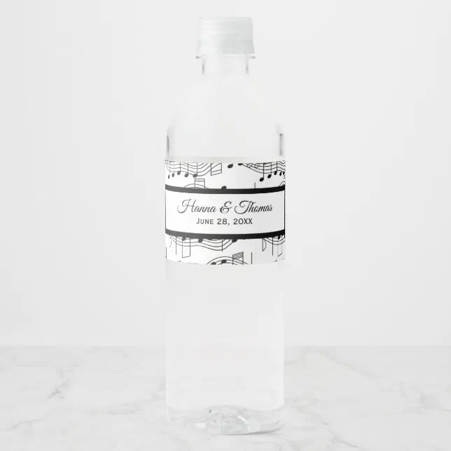 Music Notes Elegant Wedding Water Bottle Label | Zazzle