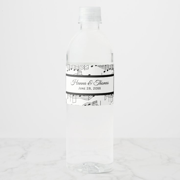 Music Notes Elegant Wedding Water Bottle Label | Zazzle