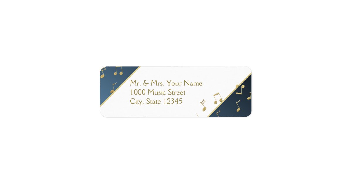 Music Notes Gold and Blue Return Address Label | Zazzle