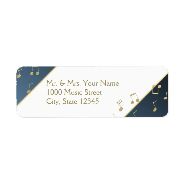 Music Notes Gold and Blue Return Address Label | Zazzle