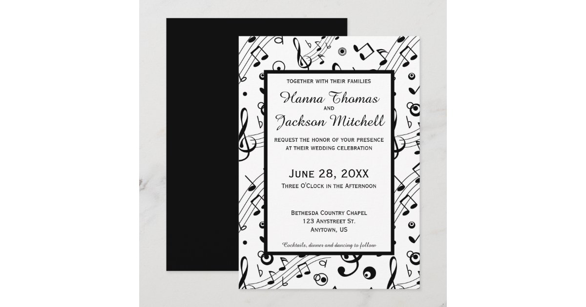 Music Notes Modern Black and White Musical Invitation | Zazzle
