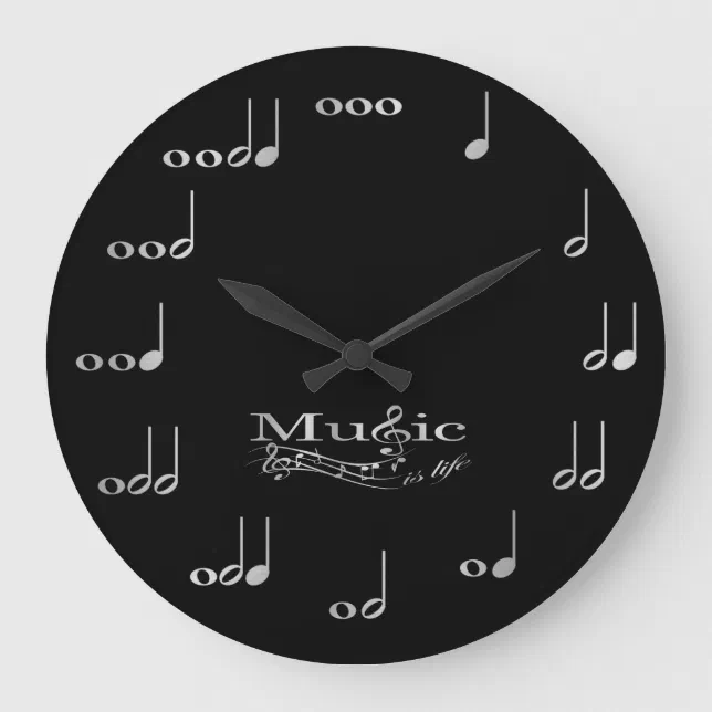Music Notes - Music is Life Large Clock | Zazzle