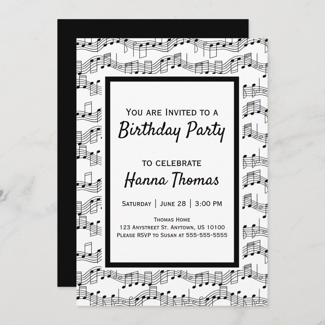 Music Notes Musical Birthday Invitation | Zazzle