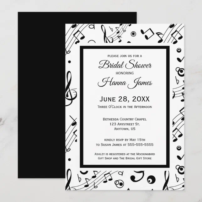 Music Notes Musical Theme Bridal Shower Invitation | Zazzle