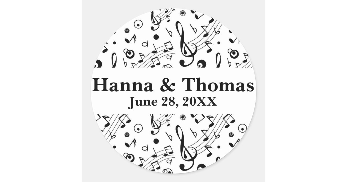 Music Notes Musical Wedding Classic Round Sticker | Zazzle