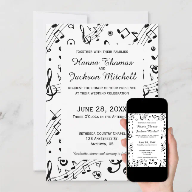 Music Notes Musical Wedding Invitation | Zazzle