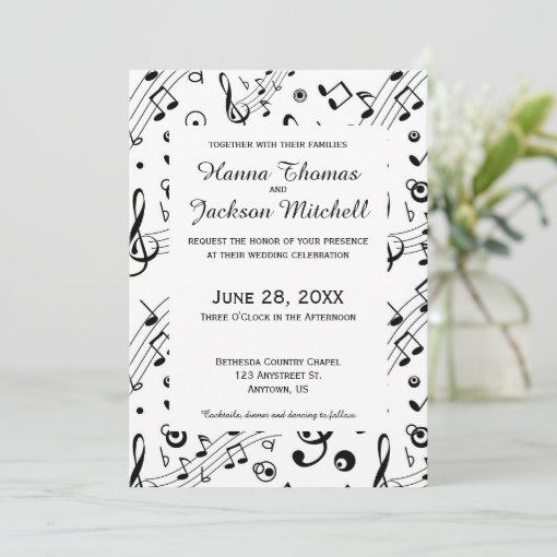 Music Notes Musical Wedding Invitation | Zazzle