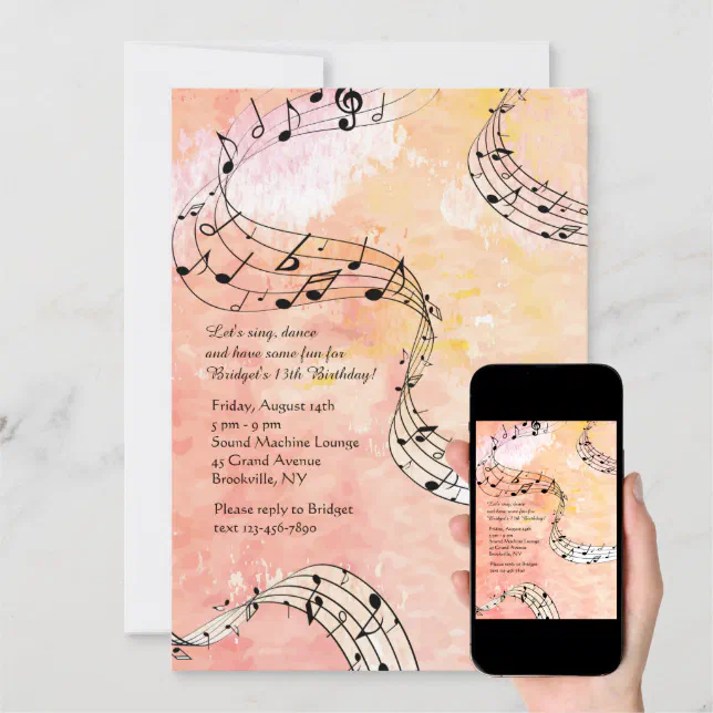 Music Notes On Coral Background Invitation | Zazzle