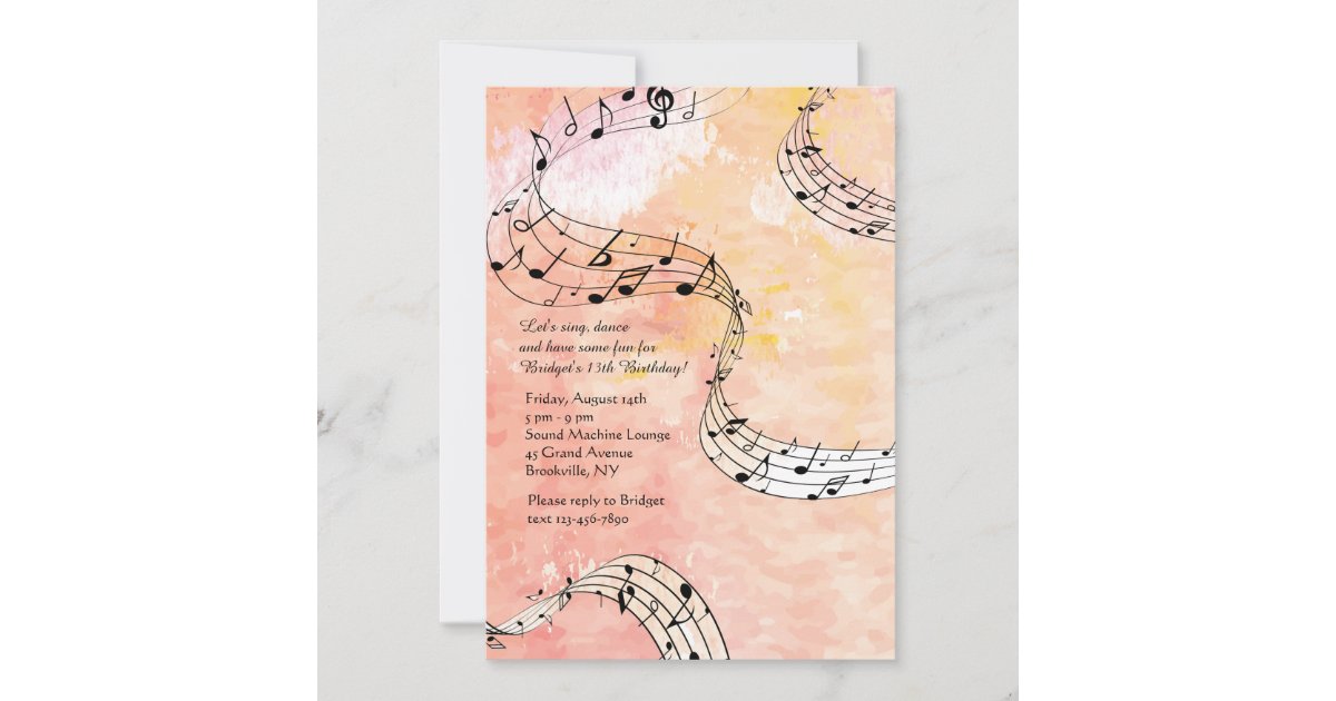 Music Notes On Coral Background Invitation | Zazzle