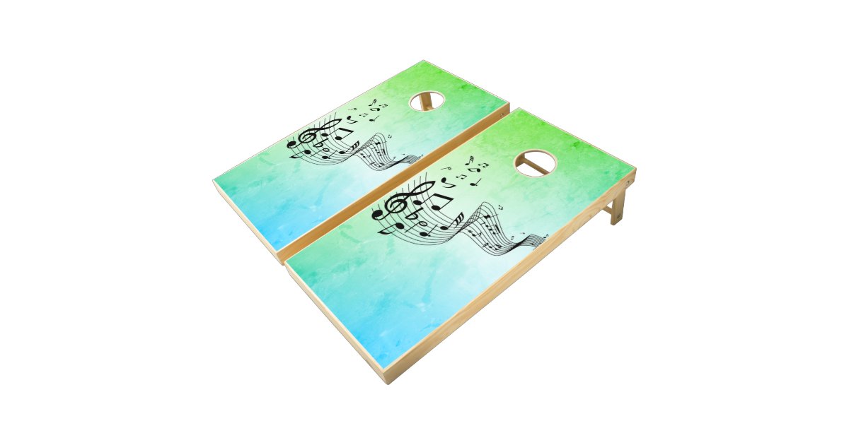 Music Notes on Two Tone Seafoam and Blue Cornhole Set | Zazzle