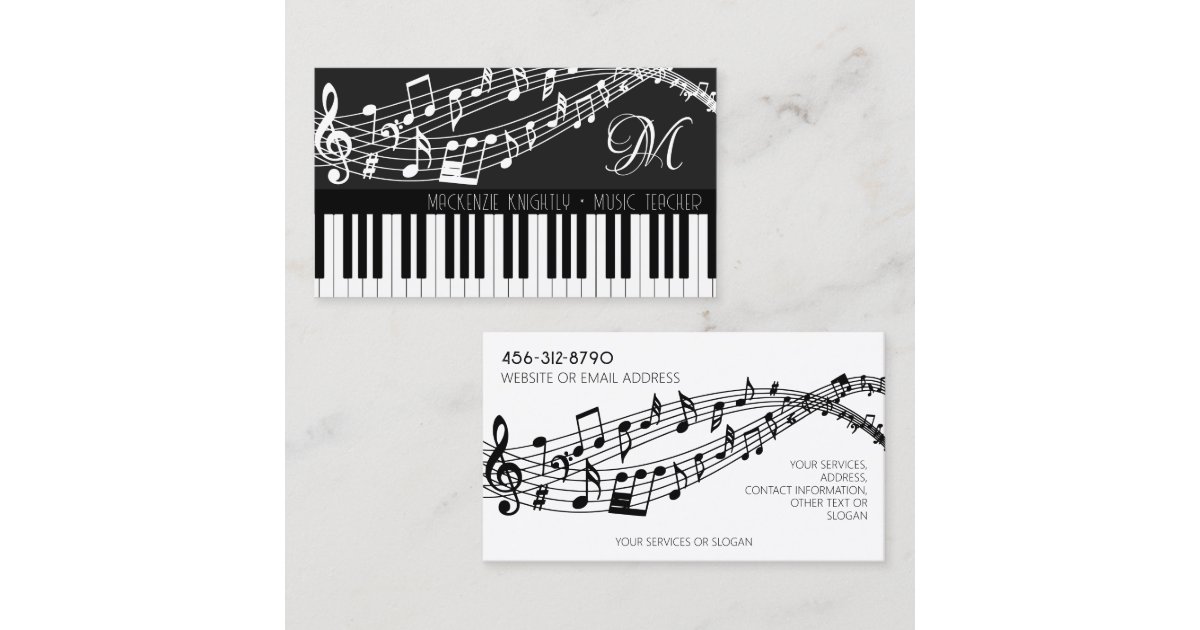 Music Notes Piano Monogram Custom Color Business Card | Zazzle