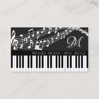 Music Notes Piano Monogram Custom Color Business Card | Zazzle