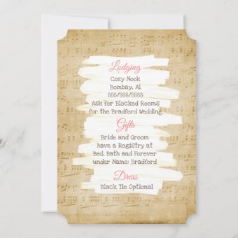 Music Notes & Pink Roses Floral Wedding Invitation | Zazzle