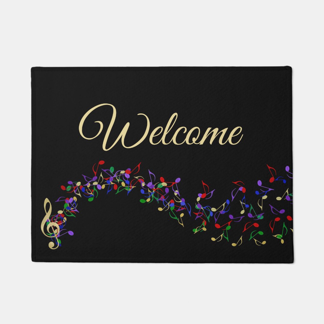 Music Notes Plume Black Welcome Mat | Zazzle Music Notes Plume Black Welcome Mat | Zazzle
