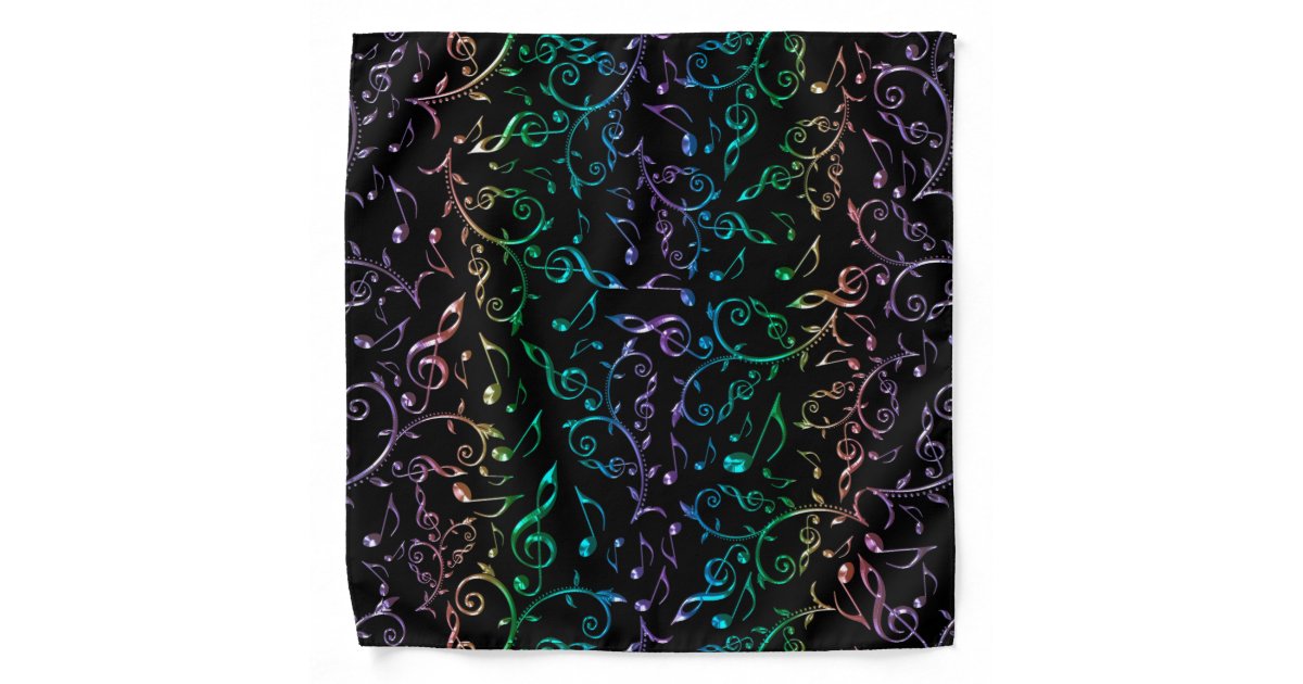 Music Notes Rainbow On Black Or any Color Bandana | Zazzle