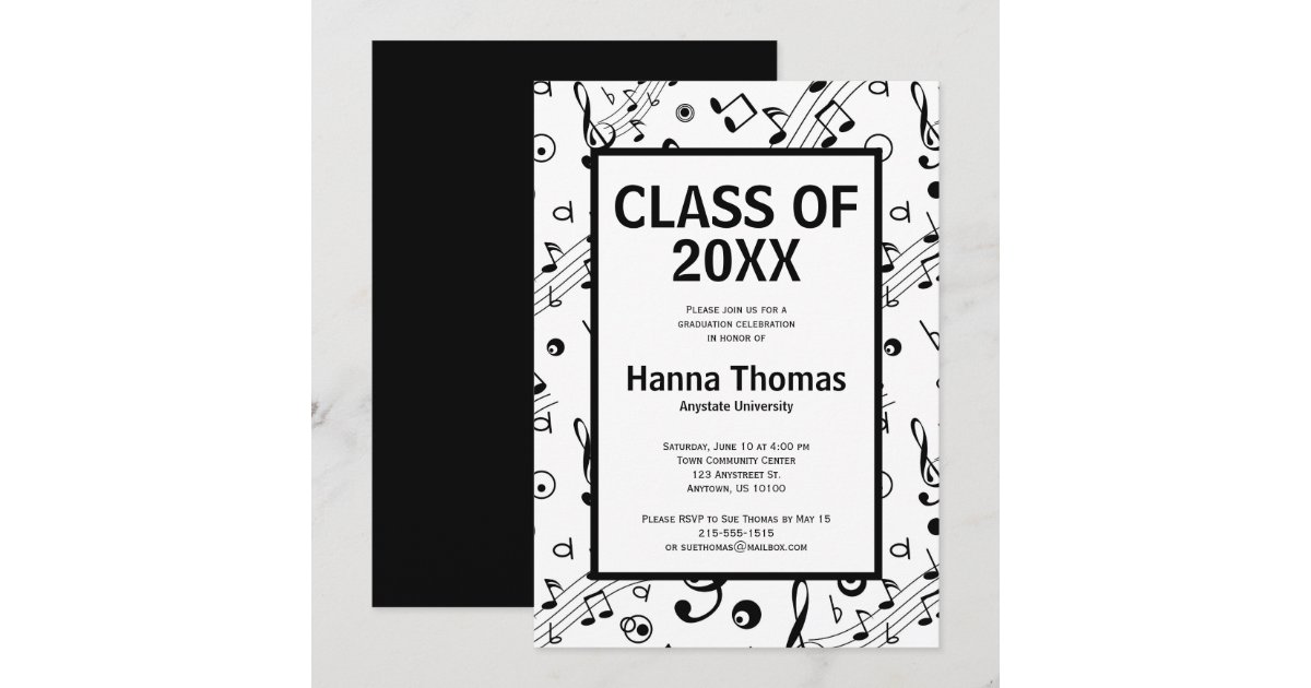 Music Notes Simple Musician Graduation Invitation | Zazzle