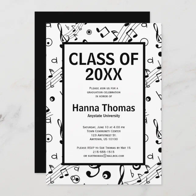 Music Notes Simple Musician Graduation Invitation | Zazzle