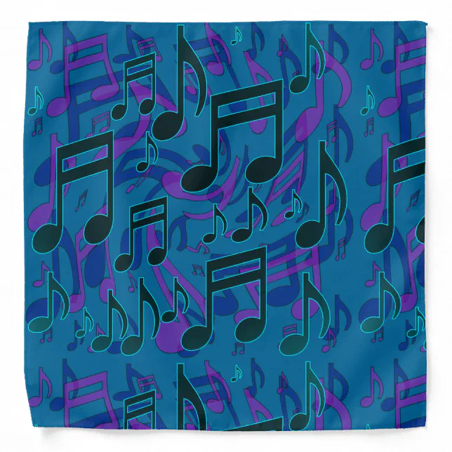 Music Notes Swirly Musical Pattern Blue Purple Bandana | Zazzle