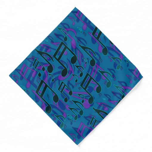 Music Notes Swirly Musical Pattern Blue Purple Bandana | Zazzle