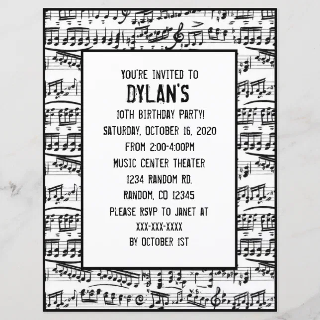 Music notes theme birthday party invitations | Zazzle