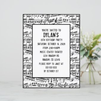 Music notes theme birthday party invitations | Zazzle