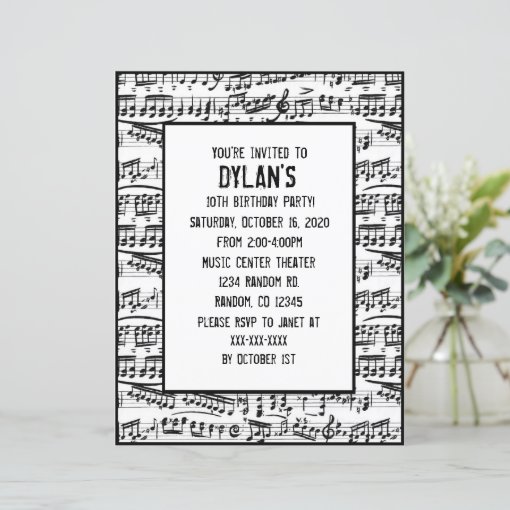 Music notes theme birthday party invitations | Zazzle