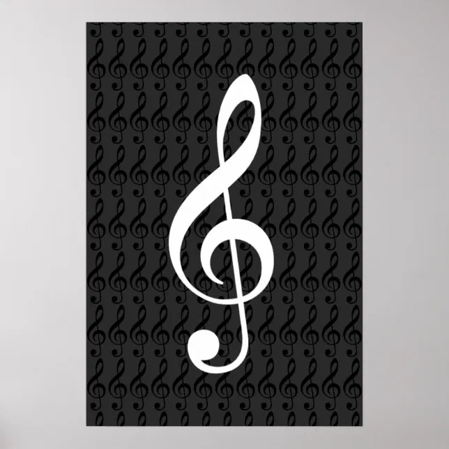 music notes, treble clef, cool graphic b&w poster | Zazzle