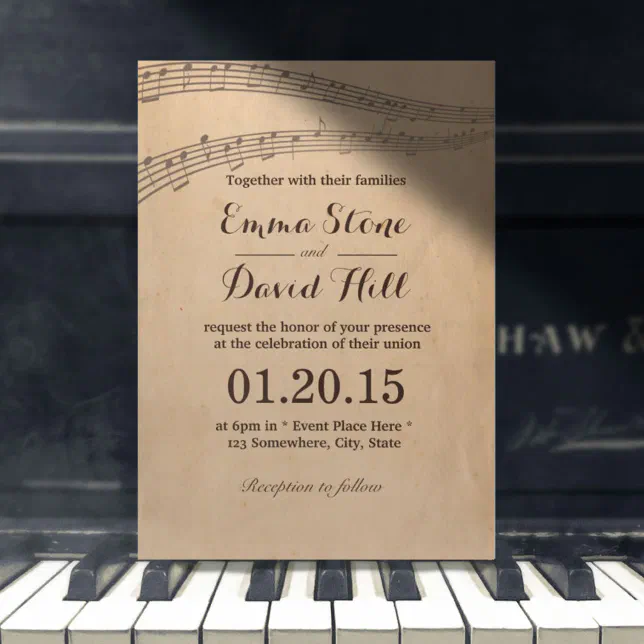 Music Notes Vintage Musical Wedding Invitation | Zazzle