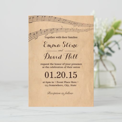 Music Notes Vintage Musical Wedding Invitation | Zazzle