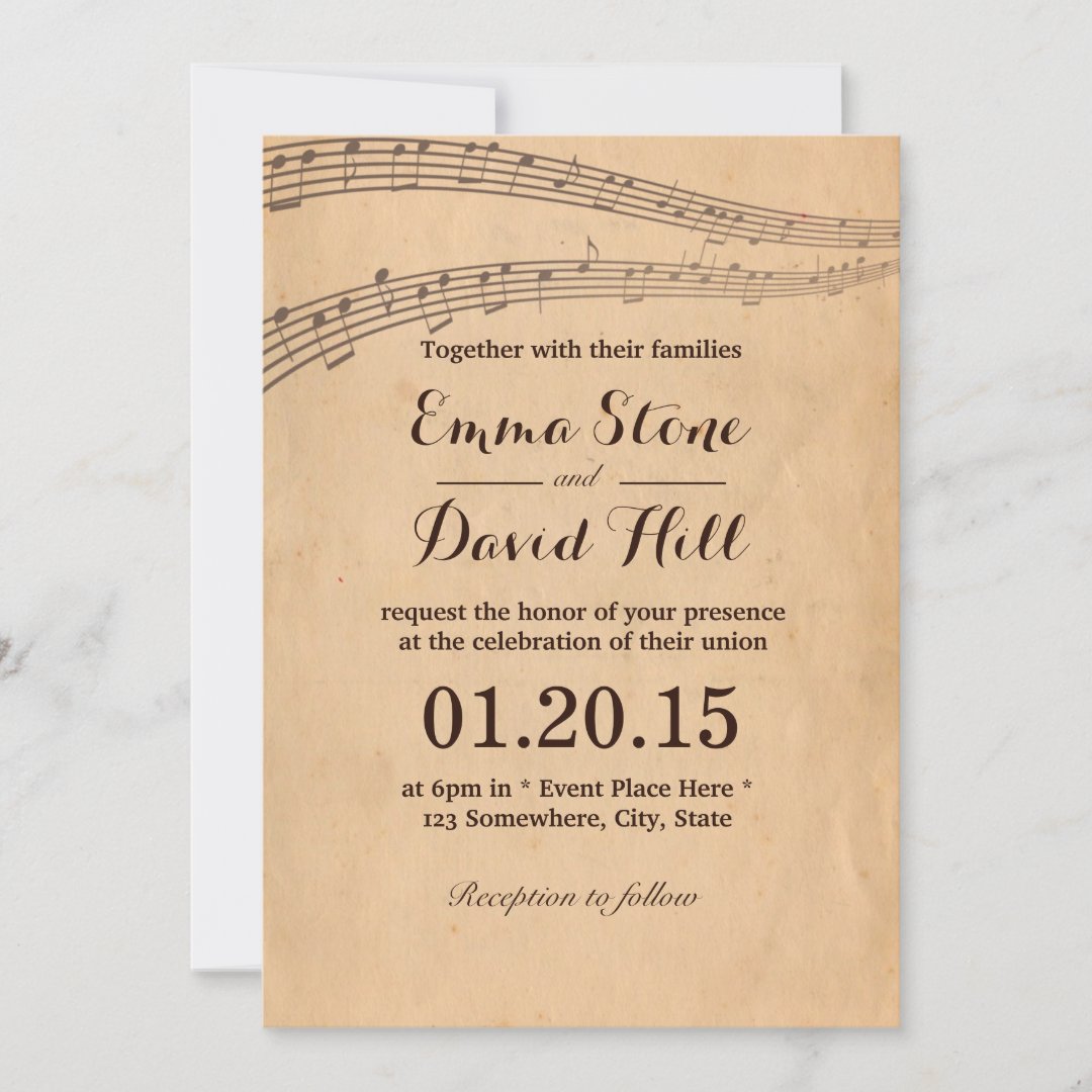 Music Notes Vintage Musical Wedding Invitation | Zazzle