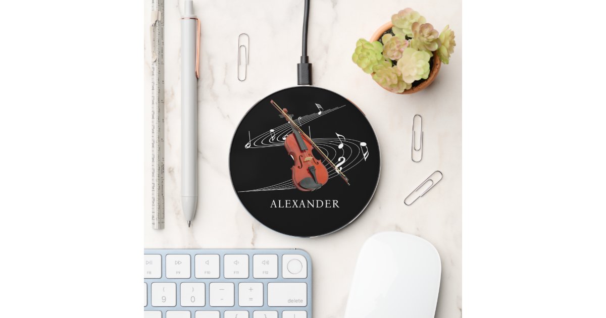 Music Notes Violin Custom Name Wireless Charger | Zazzle