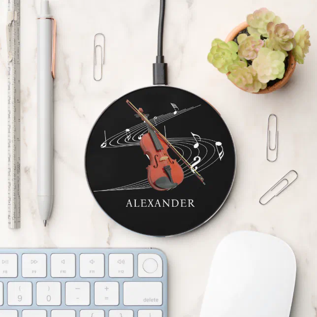 Music Notes Violin Custom Name Wireless Charger | Zazzle