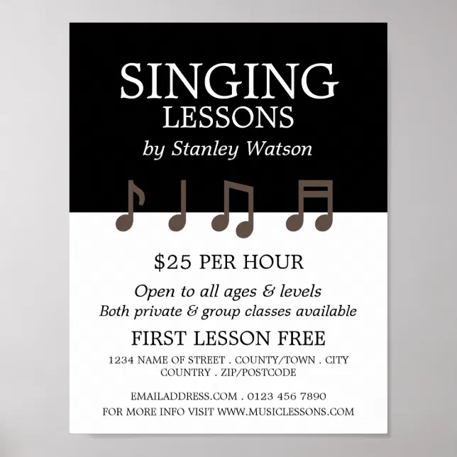 Music Notes, Vocalist Lessons Advertising Poster | Zazzle