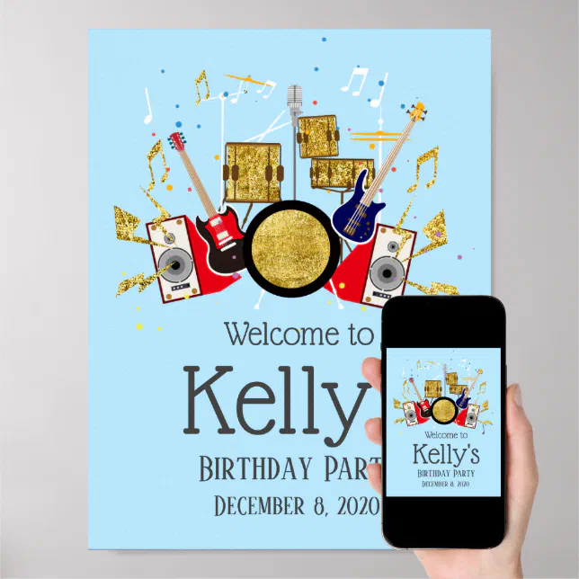 music party drum set rock star welcome sign | Zazzle