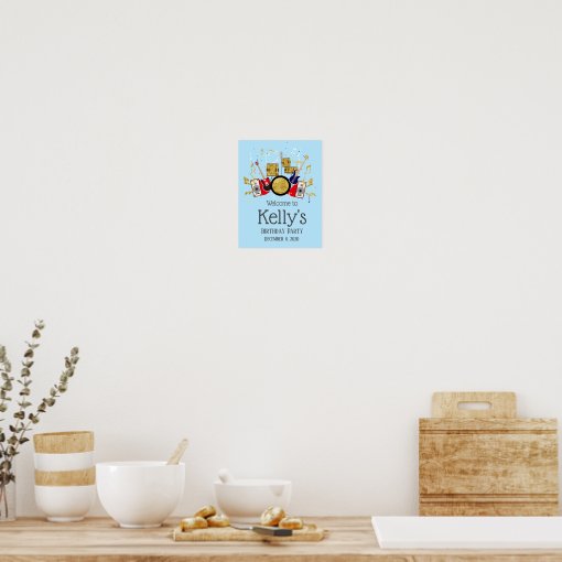 music party drum set rock star welcome sign | Zazzle