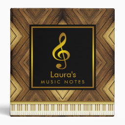 Music Piano Keyboard Notes Wooden Black Gold 3 Ring Binder | Zazzle
