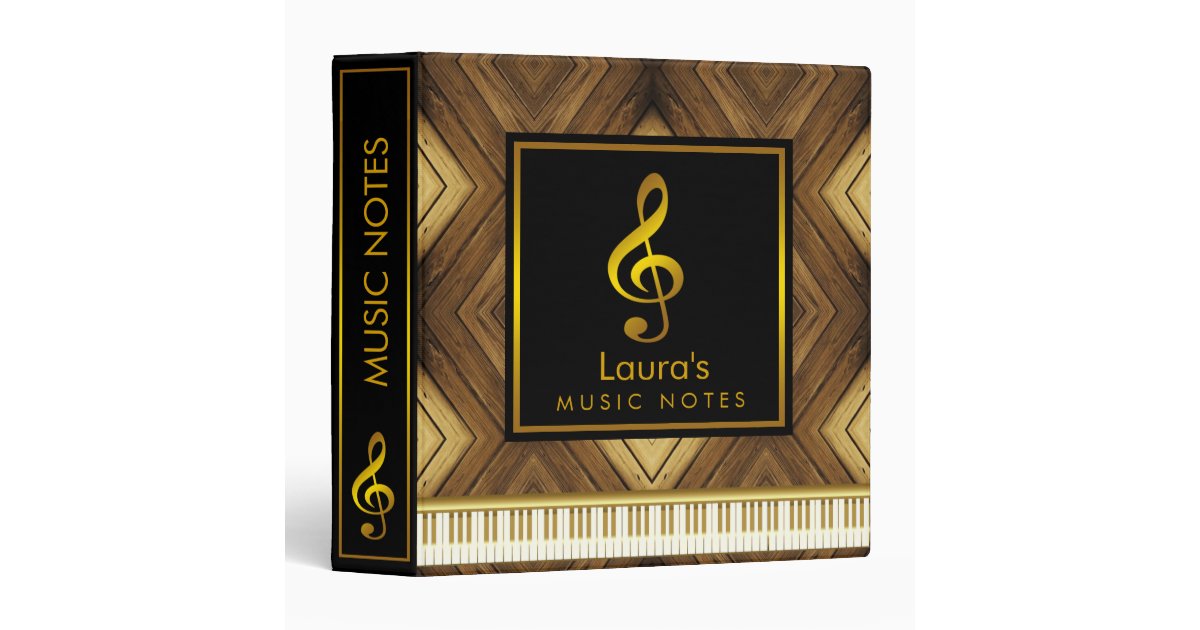Music Piano Keyboard Notes Wooden Black Gold 3 Ring Binder | Zazzle