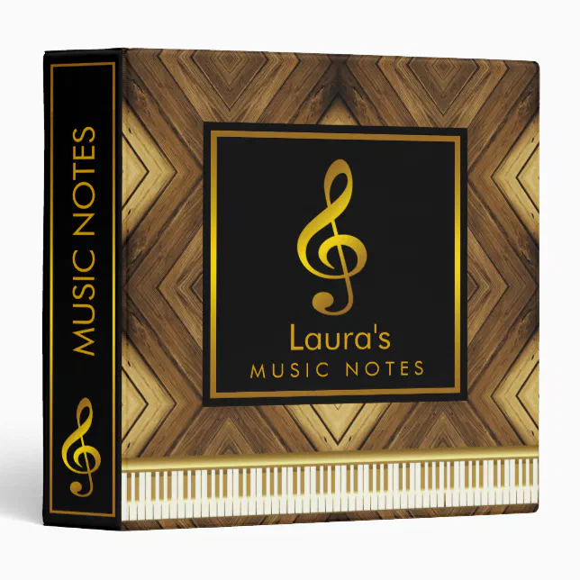 Music Piano Keyboard Notes Wooden Black Gold 3 Ring Binder | Zazzle