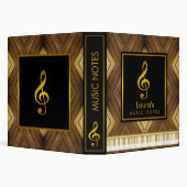 Music Piano Keyboard Notes Wooden Black Gold 3 Ring Binder | Zazzle