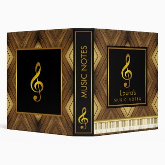 Music Piano Keyboard Notes Wooden Black Gold 3 Ring Binder | Zazzle