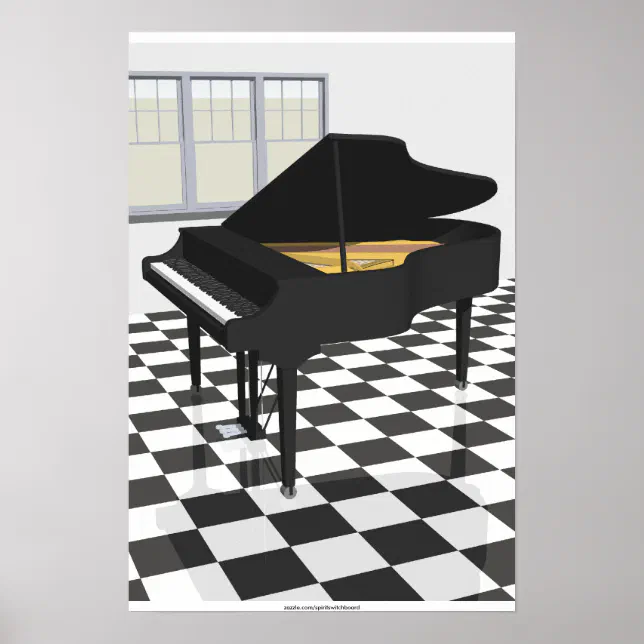 Music Poster: Grand Piano & Tiles: 3D Model Poster | Zazzle