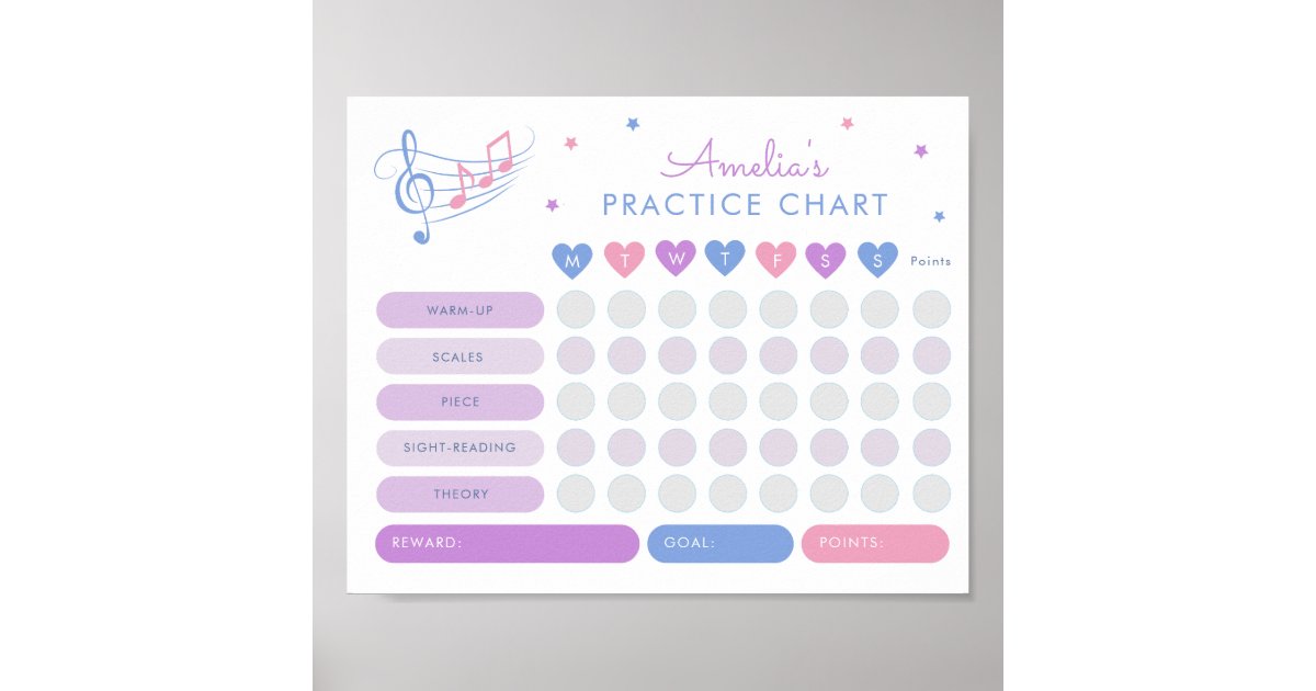 Music Practice Reward Chart Treble Clef Pink | Zazzle