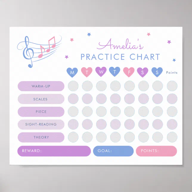 Music Practice Reward Chart Treble Clef Pink | Zazzle